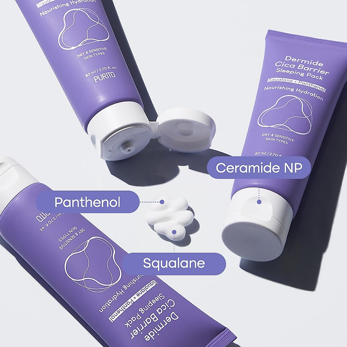 PURITO Dermide Cica Barrier Sleeping Pack 2.7 fl.oz / 80ml ceramide and centella, night cream, sensitive type, moisture pack