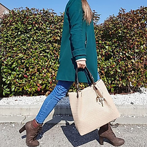 Tuscany Leather TL KeyLuck - Woven printed leather shopping bag - TL141573 (Beige)