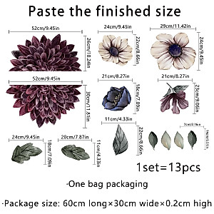 Runtoo Large Flower Wall Art Decals 3D Boho Fabric Floral Wall Stickers for Girls Bedroom Living Room Office Home Backdrop Decor