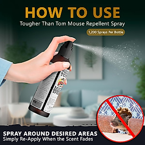 Tougher Than Tom Mouse Repellent Spray – 8 fl oz Premium Cinnamon and Peppermint Oil Spray for Rodents – Effective Mouse Repellent Indoor Spray – Mice Deterrent Spray – All-Natural Formula