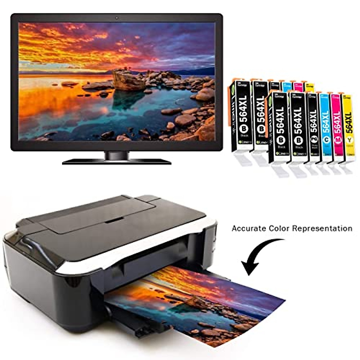 Limeink 12 Pack Remanufactured 564XL New Generation Ink Cartridges Set (4 Black 2 Photo Black 2 Cyan 2 Magenta 2 Yellow) for HP Photosmart 5510 5520 6510 6520 7510 7515 7520 7525 B8550 C5300 Printers