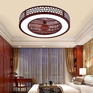 WUPYI Ceiling Fan with Lights,Modern Ceiling Fan Chandelier Fandelier,Remote Control LED Dimmable,Variable Speed,Quite Motor,64W,for Home Living Room,22 Inch (Round-Style 1)