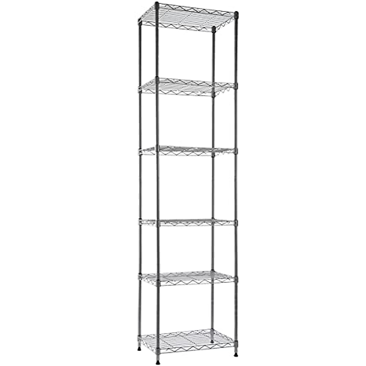 GIOTORENT 6-Tier Standing Shelving Metal Units, Adjustable Height Wire Shelf Display Rack for Laundry Bathroom Kitchen 16.6” x 11.6” x 63” (6-Tier-Down, Silver)