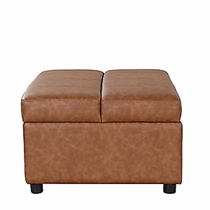 Folding Ottoman Sleeper Bed with Mattress, Classical Style Convertible Guest Bed with Wood Legs and PU Fabric, Convertible Chair into Sofa Bed, Pull Out Ottoman Sleeper Bed Lounge Bed (Brown, 9)