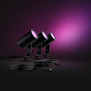 Philips Hue Lily White & Color Outdoor Spot Light Base kit (Hue Hub Required), 3 Spot Lights with Power Supply + Mount, Works with Alexa, HomeKit & Google Assistant