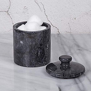 Creative Home Natural Black Marble SPA Collection Cotton Ball Swab Holder, Bathroom Makeup Storage Jar Container Organizer, 3.8" Diam. x 5.2" H, Black