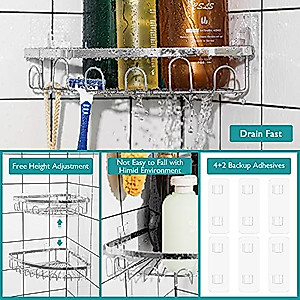 Lagute 2-Pack Corner Shower Caddy, SUS304 Stainless Steel, Wall Mounted Bathroom Shelf with Adhesive, Rustproof Storage Organizer for Toilet, Dorm and Kitchen, No Drilling, Silver
