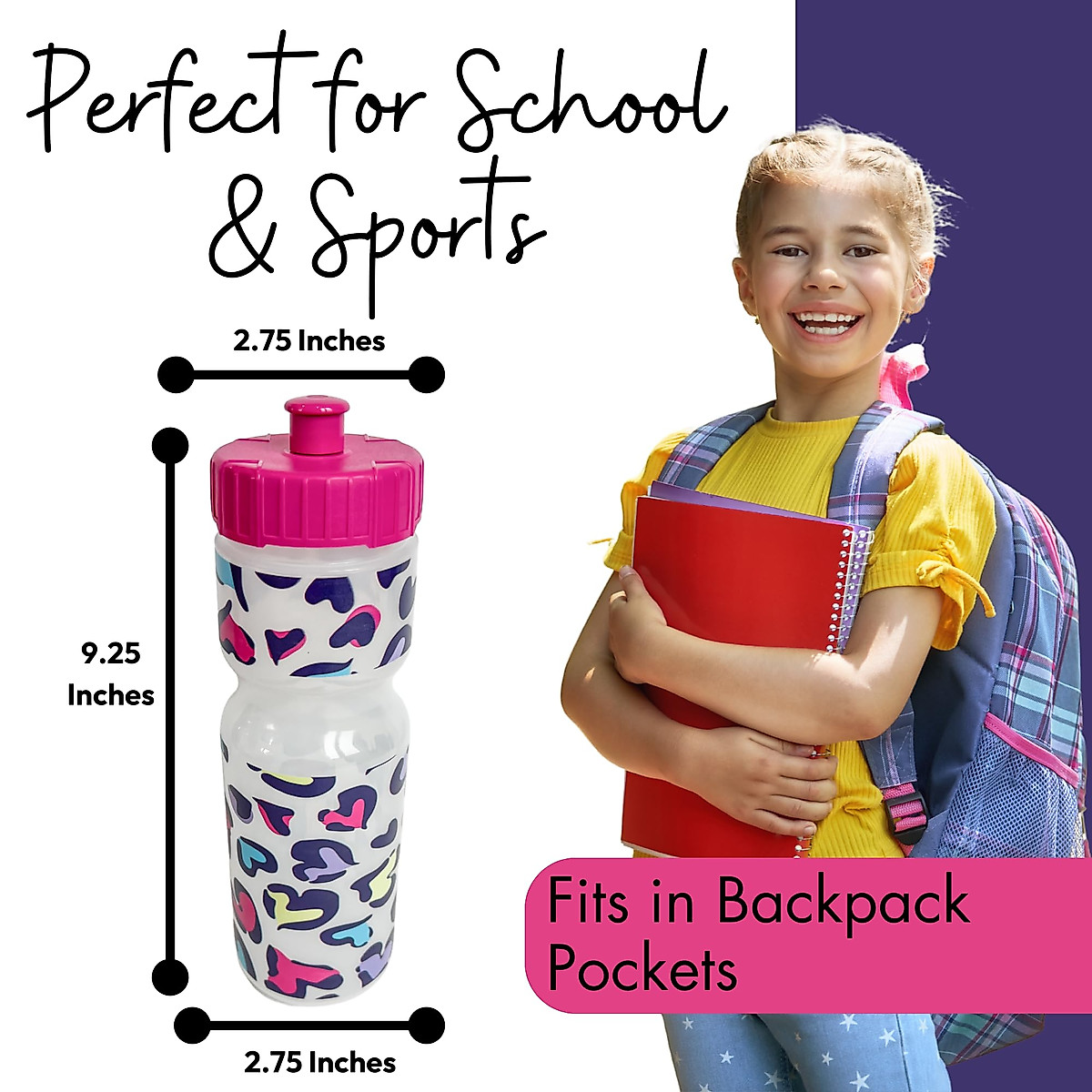 50 Strong 22oz Kids Sports Squeeze Water Bottle for Girls – BPA-Free with Pull Top Cap – Durable & Reusable for School, Sports & Everyday Use – Made in USA