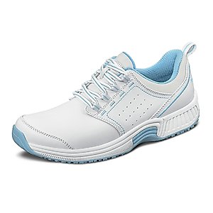 Orthofeet Women's Orthopedic White Leather Talya Nurse Shoes, Size 9.5 Wide