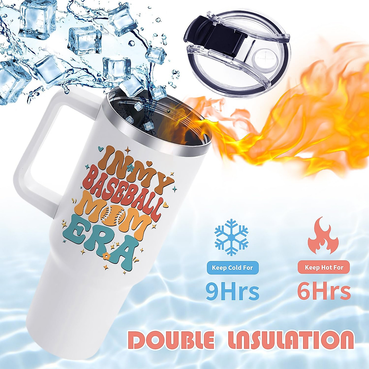 40oz Baseball Mom Tumblers for Women , Baseball Mom Gifts for Mother from Daughter Son, Baseballs Lovers Tumbler with Handle, Baseballs Cup Moms Gift for Women on Valentines Day Birthday Mothers Day