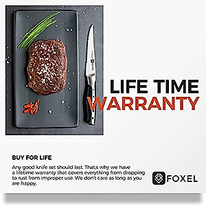 FOXEL Dishwasher Safe Steak Knives Knife Set of 4, 8, or 12 - Serrated Steak Knife Set w/Japanese Stainless Steel, Full Tang Handle, and Rust Resistant Blade - Steak Knifes Gift Box Set