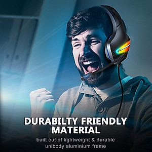 LMPOHO PC Gaming Headset with Stereo Surround Sound, J6 Wired Computer Over Ear Headphones for PS4, PS5, Nintendo Switch, Xbox One, with Noise Isolating Mic & RGB Light & Comfort Earmuff - Blue