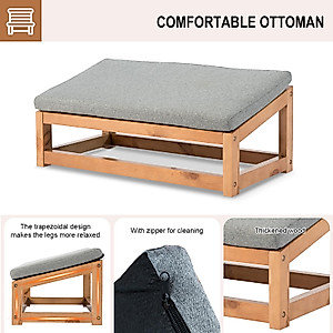 FURNDOOR 2-Piece Wood Patio Chair and Ottoman Set with Cushions Outdoor Patio Furniture Set Outdoor Chairs with Ottomans Set of 2 for Backyard, Porch, and Poolside (2 Sofa+2 Ottoman)