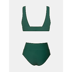 CUPSHE Bikini Set for Women Two Piece Swimsuit High Waisted V Neck Ruched Front Wide Straps L, Green