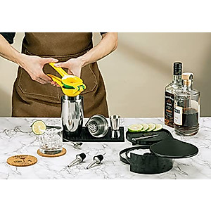 USEEKRIL Margarita Cocktail Kit - Set of Rocks Glasses | Stainless Cocktail Shaker | Jigger|Bar Spoon|Citrus Squeezer | Coasters | Pourers | Cocktail Picks | Accessories to Craft Margaritas at Home!