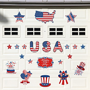 Whaline 22Pcs Patriotic Garage Decoration Magnet Stickers Happy 4th July Magnet Decals American Flag Star Garage Door Decals for Independence Day Party Supplies Home Decoration