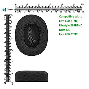 Geekria Comfort Mesh Fabric Replacement Ear Pads for JBL Live 650 BTNC, Lifestyle E65BTNC, Duet NC, Live 660 BTNC Headphones Ear Cushions, Headset Earpads, Ear Cups Cover Repair Parts (Black)