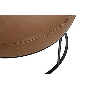 Amazon Brand – Rivet Revere Round Leather Iron-Framed Ottoman, 30.3"W, Cognac
