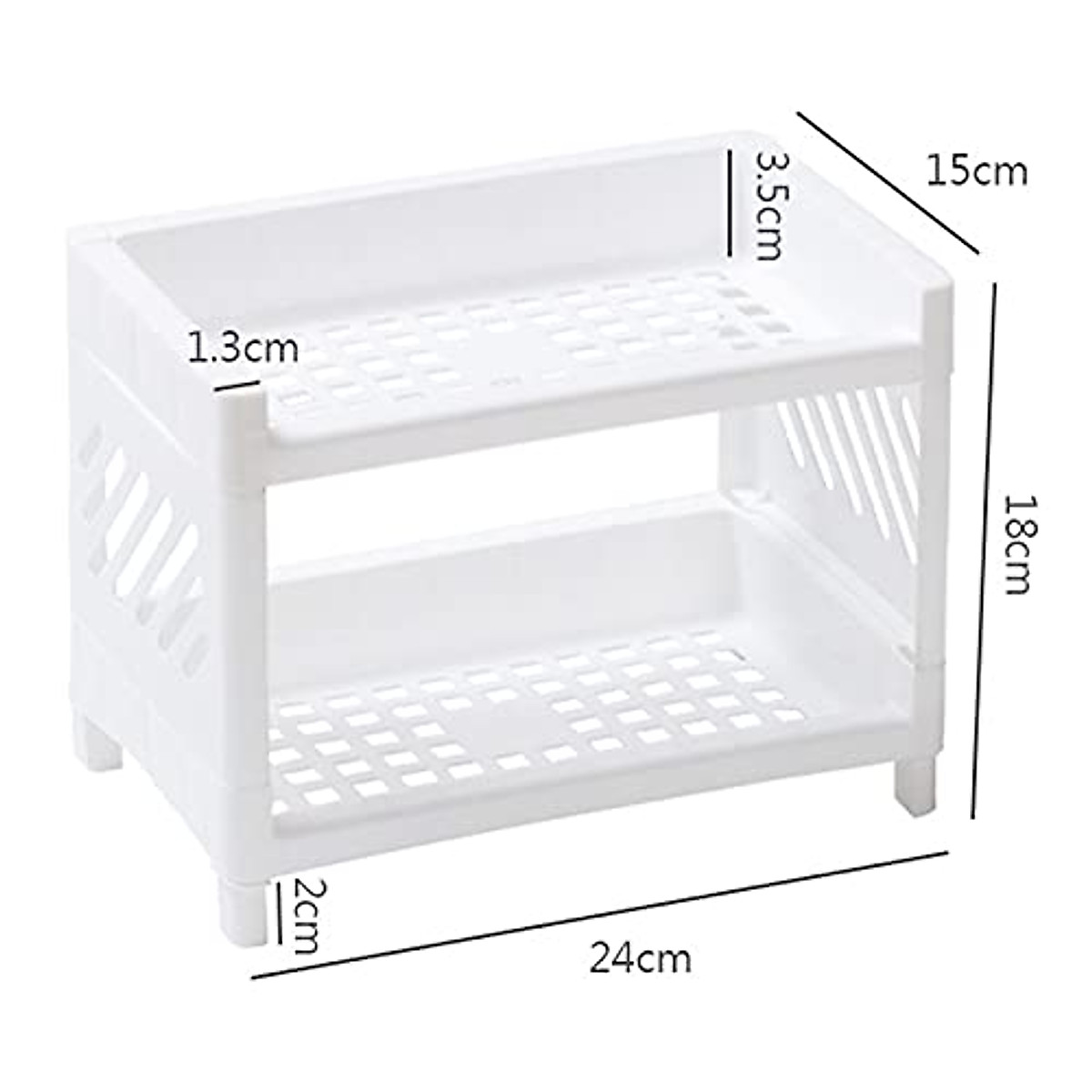 Storage Shelf, Storage Shelf Double Tiers Multi-Function Plastic Cosmetic Sundries Organizer for Home White 9.45" x 5.91" x 7.09"