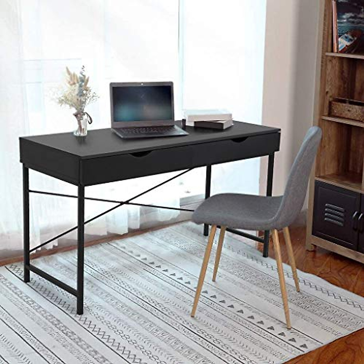 Home Computer Desk for Small Space Office Desk Corner Computer Desk Small Computer Desk with Drawer & Storage Shelves Computer Desk Computer Workstation Bedroom Laptop Desk Students Writing Desk Black