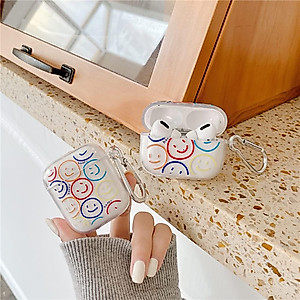 MINSCOSE Cute Airpod Pro Clear Case with Keychain, Cartoon Smiley Face Design Soft Silicone Smooth Shockproof Compatible with Airpods Pro Charging Case for Girls Kids Women