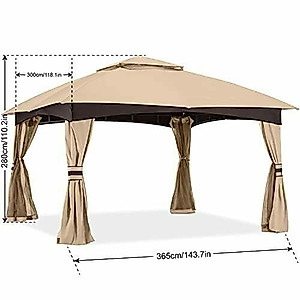 BBQ Gazebo Canopy 10' x 12' Gazebos Patio Garden Gazebo with Mosquito Netting,Double 10x12 Beige Grill Gazebo Shelter for Patio, Garden