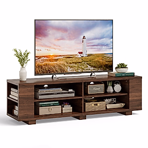 Tangkula Wood TV Stand for TVs up to 65 Inch Flat Screen, Modern Entertainment Center with 8 Open Shelves, Universal TV Storage Cabinet for Living Room Bedroom, TV Console Table (Walnut)