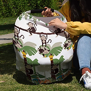 Car Seat Canopy Nursy Cover, Monkey Tree Jungle Zoo Multi Use Breastfeeding Scarf for Infant Carseat Canopy, Stroller, Shopping Cart, Highchair
