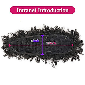 KRSI Afro High Puff Hair Bun Ponytail Drawstring With Bangs Synthetic Jerry Curly Mohawk Kinkys Curly Fauxhawks Pony Tail Clip in on Ponytails for Women Hair Extensions with six Clips(Black)