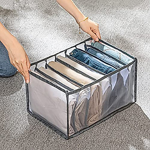 The Fleet Group [2 Pack] Wardrobe Clothes Organizer For Jeans Trousers And Pants 7 Layer Grid Washable Storage Box With Mesh Separation For Closet Drawer (White), Medium