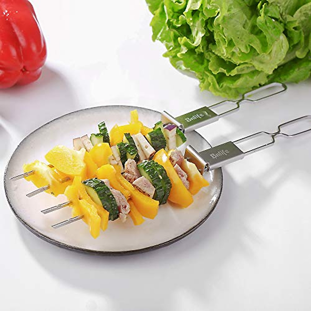 Bnlife Barbecue Skewers Stainless Steel for Grill Outings Cooking Tools，8-Pack set 13" BBQ Shish Kabob Skewer Sticks