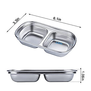 FATEE 4 Pcs Soy Sauce Dish Stainless Steel Dual Dipping Sauce Cups, Seasoning Dishes Appetizer Serving Tray for Restaurant Kitchen,Soy Sauce, Ketchup, BBQ Sauce