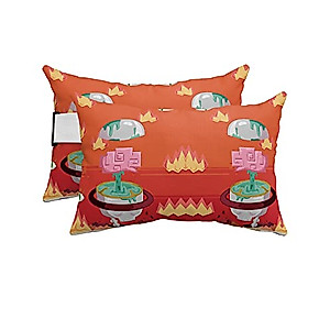 Recliner Head Pillow Ledge Loungers Chair Pillows with Insert Cartoon Cup Volcano Fire Graffiti Orange Red Texture Lumbar Pillow with Adjustable Strap Patio Garden Cushion for Sofa Bench Couch, 2 PCS