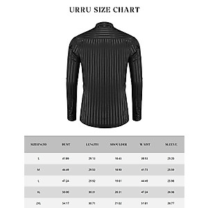 URRU Men's Black Dress Shirt Luxury Dress Shirts Casual Luxury Shiny Silk Long Sleeve Striped Button Down Wedding Shirt Party Prom Shirt Black L