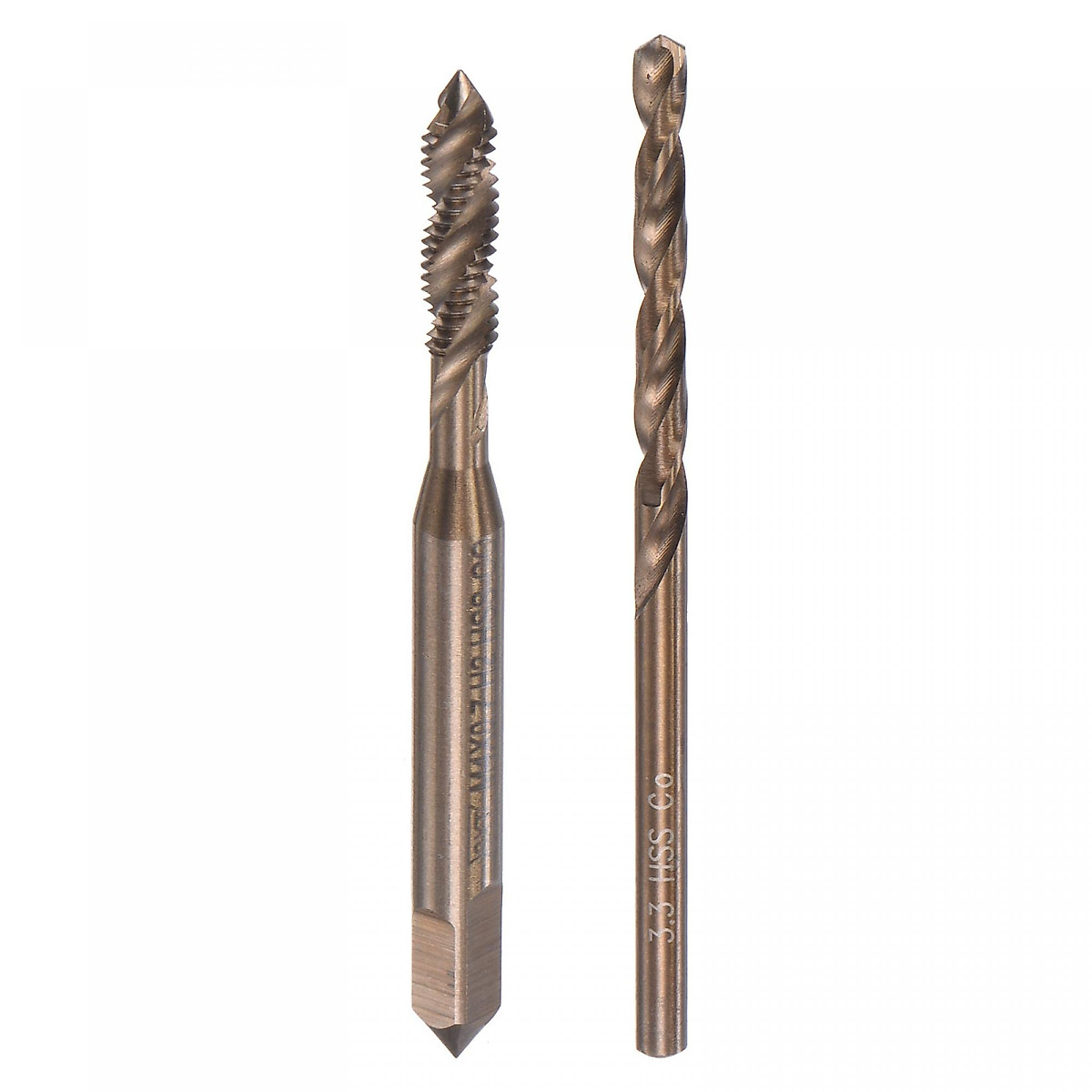 uxcell M4 x 0.7 Spiral Flute Tap and 3.3mm Twist Drill Bit Set, Metric M35 Cobalt High Speed Steel Machine Threading Screw Thread Tap Tool for Stainless Steel