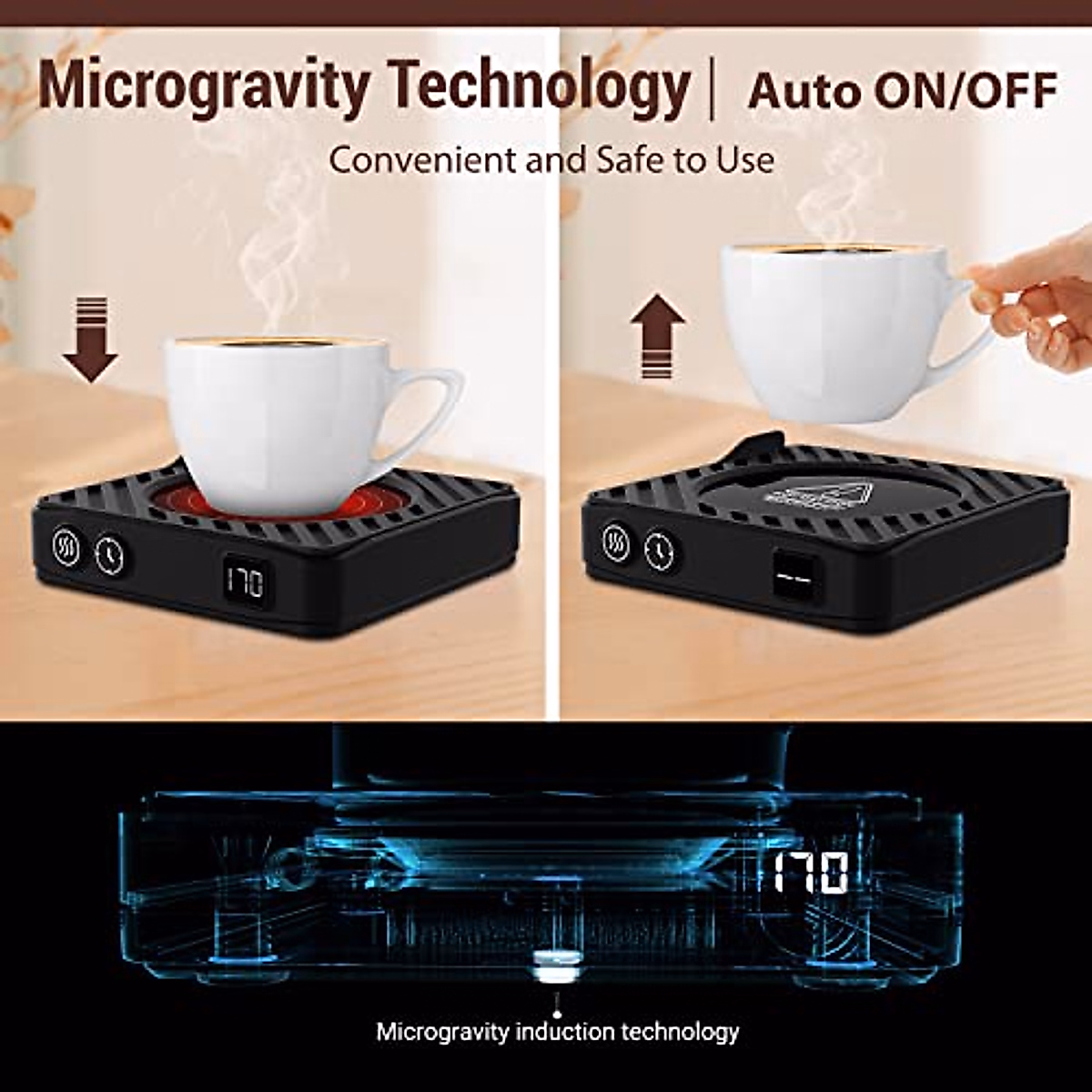 Coffee Mug Warmer with Auto Off Timer, Coffee Cup Warmer for Desk with Auto ON/Off, Coffee Warmer for Desk Auto Shut Off with 3-Temp Settings, Electric Coffee Cup Warmer, Wax Warmer, Warm Gift