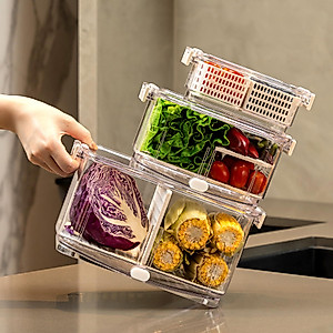 Felli Duo Fresh Produce Saver Container for Fridge + Vent, ALL IN ONE Fruit & Veggie Washing Basket with Drainer, Colander Tray | Kitchen Refrigerator Bin for Berry Vegetable Salad Keeper, Gifts