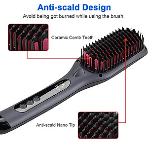 Hair Straightener Brush, Byzesou Ionic Hair Straightener Comb with Auto Temperature Lock and Auto-Off Function, 30s Fast Heating, 16 Heat Levels Perfect for Professional Salon at Home