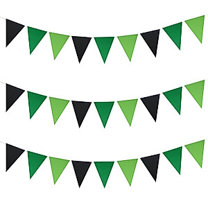 Mefuny 3 Pack Black Green Party Decorations Green Glitter Pennant Banner Paper Triangle Flags Bunting Hanging Decoration for Video Game Soccer Birthday Graduations Halloween Party Supplies