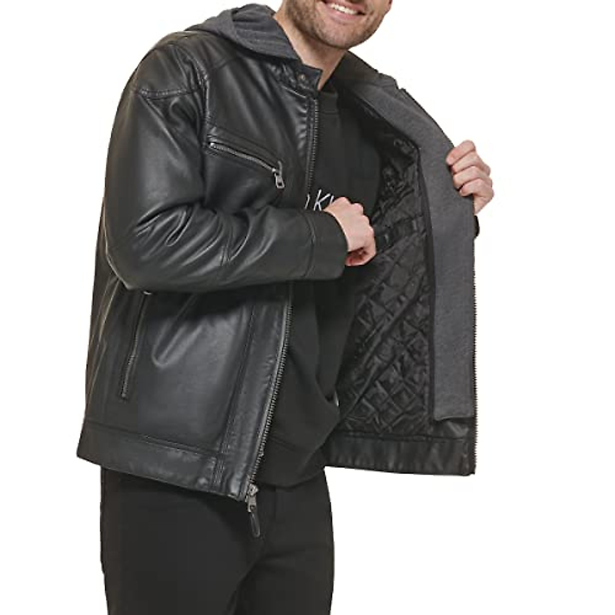Calvin Klein Men’s Motorcycle Jacket With Removable Hoodie