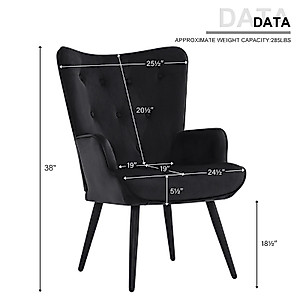 Furnimart Black Velvet Accent Chair Mid Century Modern Living Room Chairs; Comfy Armchair Leisure Vanity Guest Wingback Chair for Office Study Vanity Bedroom Waiting Room