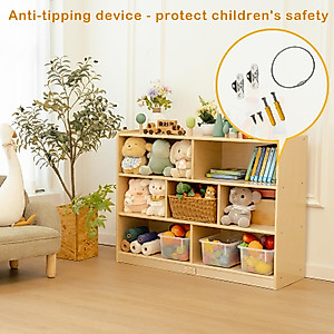 kidi house Kids Bookshelf and Toy Storage Shelf, Wooden Montessori Bookshelf, 3-Tier Toy Shelf with 7 Cubby, Classroom Furniture, Birch Children Bookcase, Book Shelf for Kids Room, Nursery, Playroom