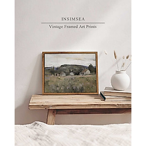 InSimSea Framed Canvas Wall Art Decor, Rustic Landscape Oil Painting Canvas Prints, Impressionism Artworks Room Decor, Farmhouse Kitchen Office Bathroom Art Wall Decor 8x10 Inch