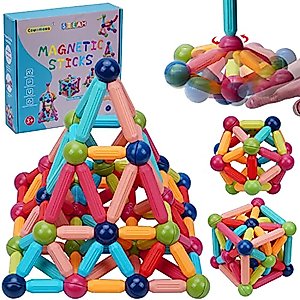 COUOMOXA 74 PCS Magnetic Blocks Sticks Construction Building, Learning Education Stem Preschool Toddler Kids Toys for 3+ Year Old, Montessori Toys for Toddlers Gifts
