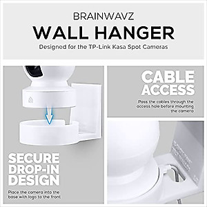 Wall Mount for Kasa EC70 Spot, Adhesive Holder for TP Link Spot Smart Security Camera, Installs in Minutes, No Mess Hanger Bracket by Brainwavz (White)