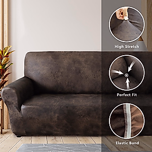 molasofa Sofa Covers - Couch Cover for Leather Couch, Soft and Washable Sofa Covers with Leather-Like Quality. Non-Pilling, Non-Slip 1-Piece Couch Cover for Dogs, Cats, and Kids (02 Dark Brown)