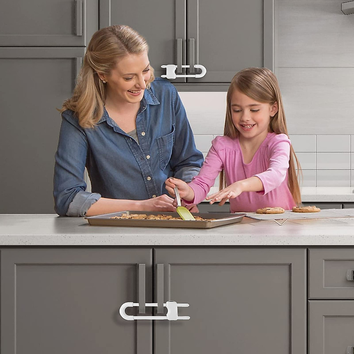 Sliding Cabinet Locks, Child Safety Locks U-Shaped Adjustable Child Proof Locks Multi-Purpose Latches for Drawers Closets Refrigerators Storage Doors Knobs Handles, 4PCS