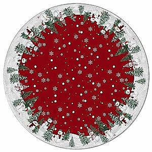 Jolunifun Christmas Red Round Area Rug 3ft,Washable Outdoor Indoor Carpet Runner Rug for Bedroom,Kitchen,Bathroom,Living/Dining/Laundry Room,Office,Area+Rug Bath Door Mat Snowflake Snowman Xmas Tree
