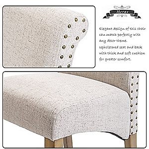 Merax Dining Chair Set of 2 Fabric Padded Side Chair with Solid Wood Legs, Nailed Trim(Beige)