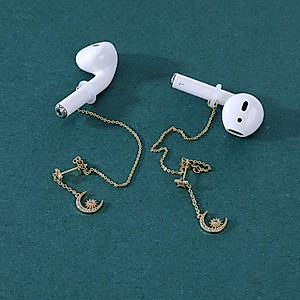 AoedeJ Anti-lost Holder Earrings for AirPods 14K Gold Plated Wireless Earbuds Earrings Dangle Earring Wireless Earphone Holder Strap Compatible with AirPods Pro 1 & 2 (Ear Stud-1)